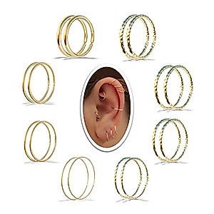 Small Gold Tragus Huggie Hoop Earrings for Women Cartilage Nose Helix Tragus Rook Piercing(Gold, 8mm 18 gauge / 1 pair)