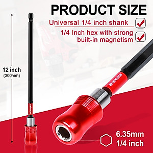 Geinxurn 12” Impact Screwdriver Bit Holders, 3PCS Magnetic Extension Quick-Change Socket Drill Bit Holder Cr-V SteelHex Shank Quick Release Drill Bit Guide