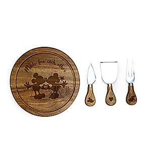 TOSCANA - a Picnic Time brand Disney Brie Cheese Knife Charcuterie Board Set, Mickey & Minnie Mouse - Acacia Wood