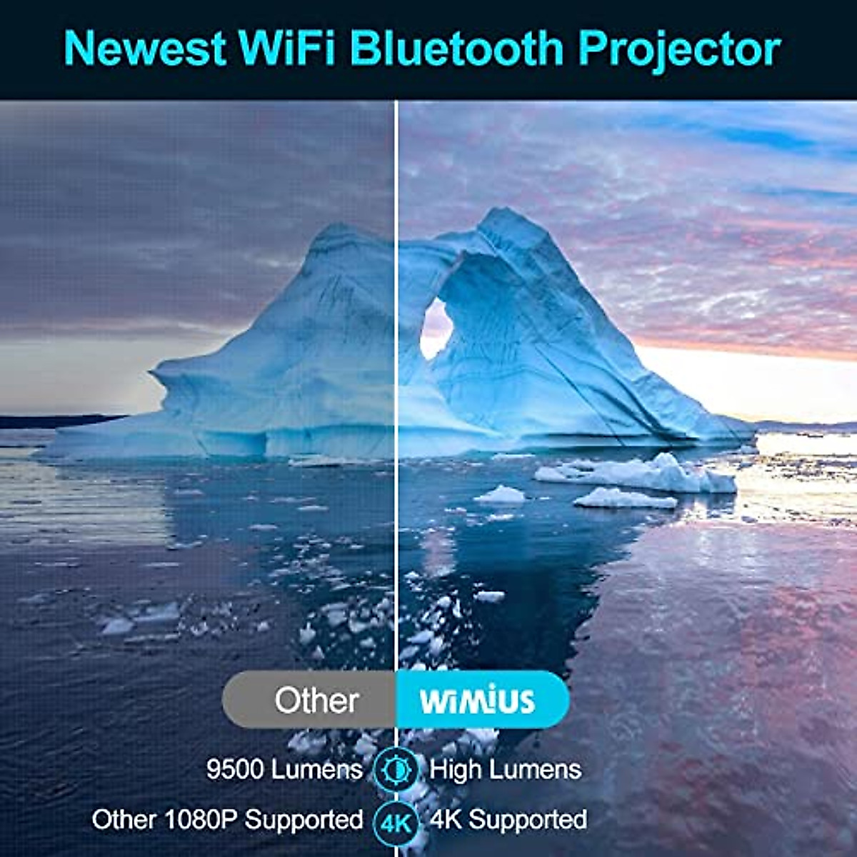 5G WiFi Bluetooth Projector, WiMiUS Top K8 Full HD 4K Projector Support 4P/4D Keystone, 50% Zoom, Bluetooth 5.1 Outdoor Video Projector for PC Smartphone USB (200000H)