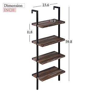 Bookshelf 4-Tier Wall Mount Ladder Storage Industrial Bookcase Shelf Modern Wood Book Shelf Unit with Metal Frame for Home Office Living Room