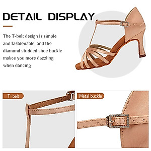 JUODVMP Women Latin Dance Shoes Pink Satin Ballroom Performance Salsa Tango Practice Dance Shoes 3inch High Heel Model WX217,8.5 US