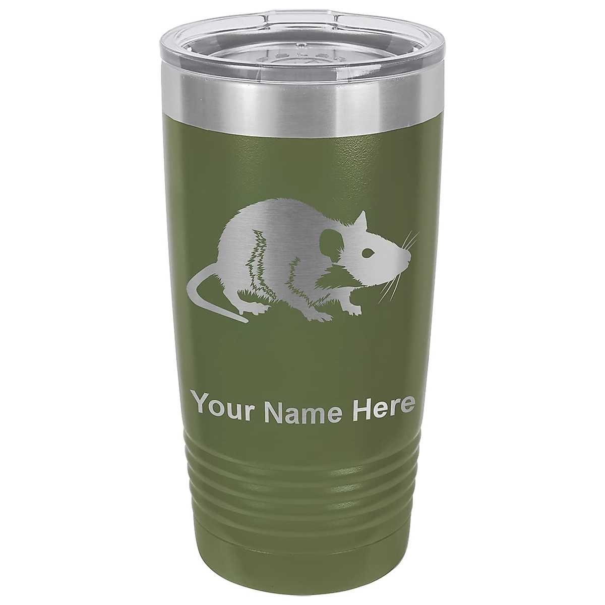 LaserGram 20oz Vacuum Insulated Tumbler Mug, Rat, Personalized Engraving Included (Camo Green)