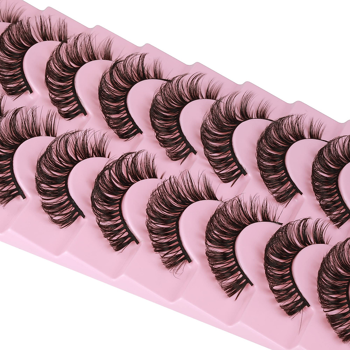 wiwoseo False Eyelashes Russian Strip Lashes Faux Mink Lashes Wispy Fluffy 17MM Fake Eyelashes 10 Pairs Pack
