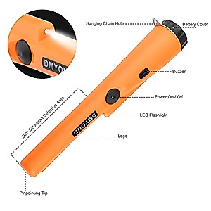 Metal Detector Pinpointer, Professional Waterproof Handheld Pin Pointer Wand, Search Treasure Pinpointing Finder Probe with 9V Battery and LED for Adults, Kids - Orange