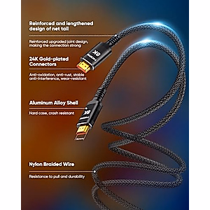 Snowkids 10K 8K HDMI 2.1 Cable 15FT, 48Gbps Ultra High Speed Long HDMI Cable 8K/60Hz 4K/120Hz 144Hz Braided Black HDMI Cord eARC HDR10 HDCP 2.2&2.3 Compatible with Roku TV/PS5/HDTV and More