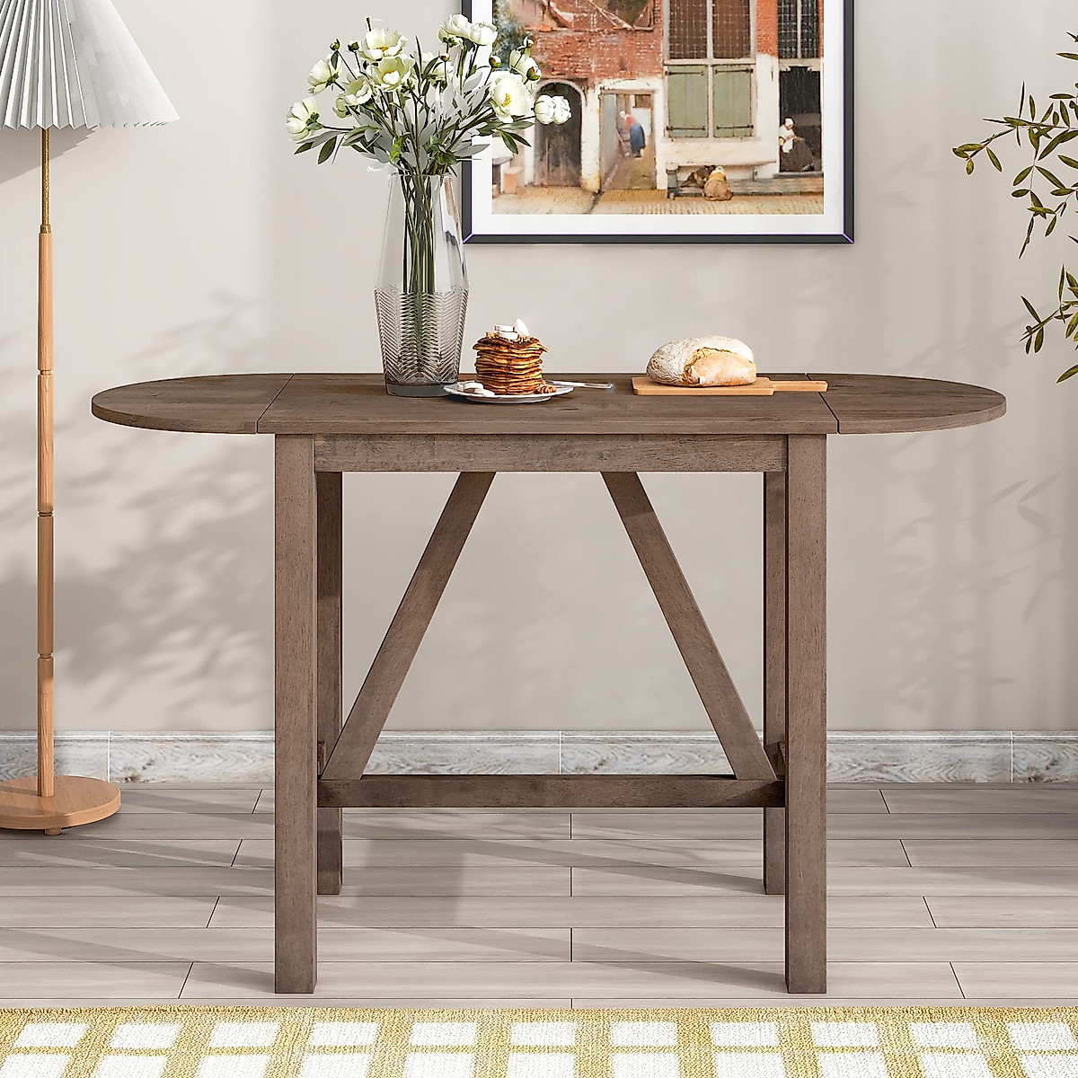 Hlcodca 3 Piece Wood Counter Height Dining Table Set, Farmhouse Drop Leaf Kitchen Table Set with 2 Upholstered Dining Chairs, Back with Handle for Small Place (Brown/Half-Round)