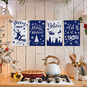 Pinatas Christmas Kitchen Towels Set of 4, Snowflake Blue Christmas Dish Towels, Winter Farmhouse Christmas Kitchen Decor, Hand Towels Housewarming Gifts for New Home