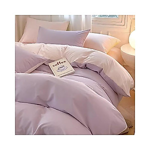 Super Soft Queen Duvet Cover Set 100% Cotton Solid Color Duvet Cover With Zipper Closure Modern Style Bedding Set Comforter Set King(1 Duvet Cover 1 Fitted Sheet 2 Pillow Shams) ( Color : L , Size : Q
