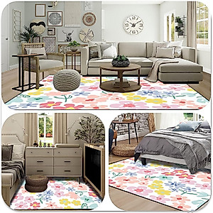 Area Rug Pattern Floral Flower Seamless Print Baby Daisy Repeat Pink Trendy Washable 6x9 feet Large Rugs for Bedroom Kitchen Living Room Non Slip Outdoor Carpets Soft Mats for Home Playroom Decor