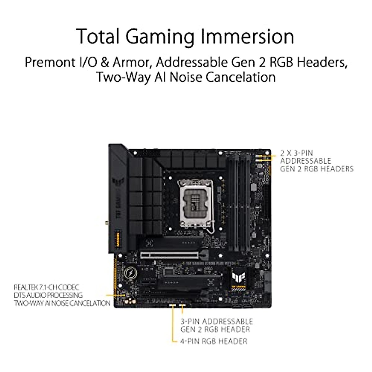 ASUS TUF GAMING B760M-PLUS WIFI D4 Intel(13th and 12th Gen)LGA 1700 mATX motherboard,PCIe 5.0,2xPCIe 4.0 M.2 slots,DDR4,WiFi 6,2.5Gb LAN,USB 3.2 Gen 2x2 Type-C,front USB 3.2 Type-C,Thunderbolt (USB4®)