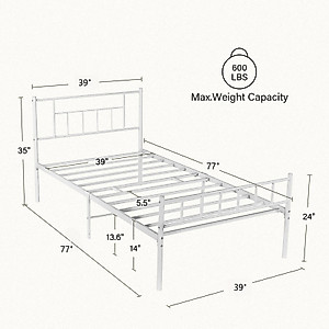 HOMBCK Twin Bed Frame with Headboard & Footboard, Twin Platform Bed Frame with 14 Inch Under-Bed Storage, Heavy Duty Slat Support, No Box Spring Needed, Easy Assembly/White
