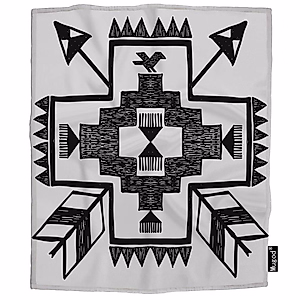 Mugod Native American Style Throw Blanket Tribal Black and White Geometric Arrow Ethnic Soft Cozy Fuzzy Warm Flannel Blankets Decorative for Baby Toddler Swaddle Dog Cat 30X40 Inch