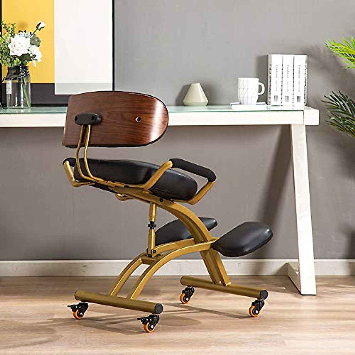 Rolling Kneeling Chair with Back Support, Ergonomic Adjustable Stool for Improve Your Posture with Faux Leather Knees Cushions and Flexible Casters for Home Office,Green