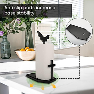 Bat Paper Towel Holder Countertop Large,Wooden Halloween Kitchen Paper Towels Holder Stand for Large Size Rolls,Black Halloween Decor Gothic Decor for Kitchen and Bathroom. (Bat)