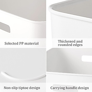 BLLREMIPSUR 3 Pack White Storage Bin, 10" Long Bathroom Organizing Bins, Plastic Organizer Bins with Handles for Vanity, Pantry, Shelves