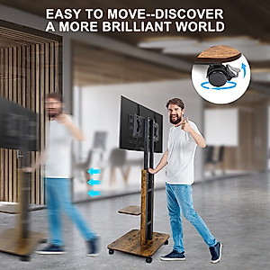 Hellsehen Wood Rolling TV Stand Mobile TV Cart with Locking Wheels for 32-65 Inch LCD LED OLED Flat Panel Screens with Laptop Shelf Portable Outdoor Floor Stand Height Adjustable for Home Office