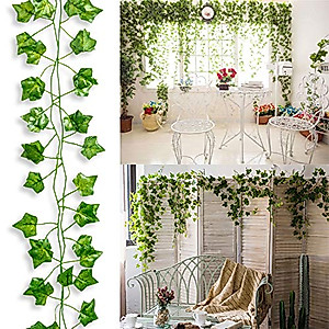 Gooteff 168 Ft Fake Plants Artificial Ivy Leaf Greenery Garland Plants Fake Hanging Vine Garland Fake Leaves for Party Garden Office Christmas Wedding Wall Home Decor（24 Pack）
