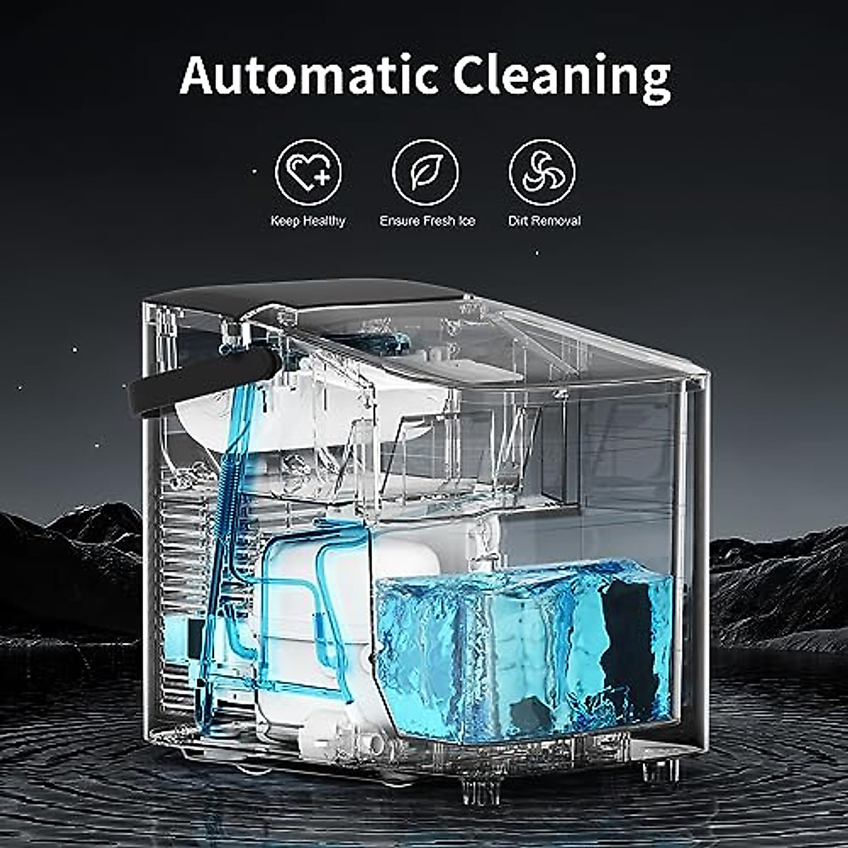 Antarctic Star Countertop Ice Maker Portable Ice Machine with Handle,Self-Cleaning Ice Makers, 26Lbs/24H, 9 Ice Cubes Ready in 6 Mins, S/L, for Home Kitchen Bar Party (Black)