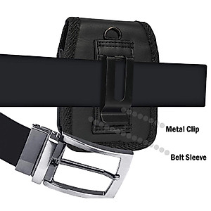 Case for Galaxy Z Flip Phone, Nakedcellphone Black Vegan Leather Vertical Pouch [with Belt Loop, Metal Clip, Magnetic Closure] for Samsung Z Flip 5, Z Flip4, Z Flip3 (2023/2022/2021/2020)