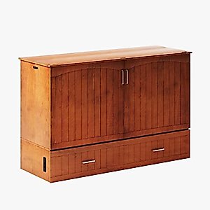 BALUS Murphy Bed Cabinet with Mattress,Modern Muti-Functional Cube Cabinet Bed with USB Charging Station&2 Large Drawers&3 Level Folding Foam Mattress for Living Room/Apartment/Loft,Queen, Redwood