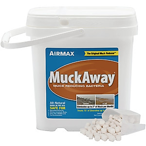 Airmax MuckAway, Natural Pond Muck Remover, Cleans & Clears Away Muck & Sludge, Easy to Use Bacteria & Enzyme Tablets, Safe for The Environment, Treats 1,500 Sq Ft, 6 Month Supply, 16 Scoops, 8 lbs