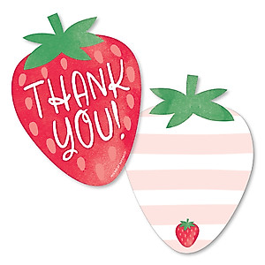 Big Dot of Happiness Berry Sweet Strawberry - Shaped Thank You Cards - Fruit Themed Birthday Party or Baby Shower Thank You Note Cards with Envelopes - Set of 12