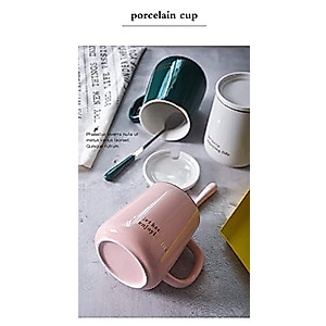 Ceramic Mug Birthday Gifts for Women China Tea Cups with Spoon Coffee Cup Suitable for Making Tea,Cold Drinks,Hot Drinks,Coffee,Etc(Pink,14.5oz)