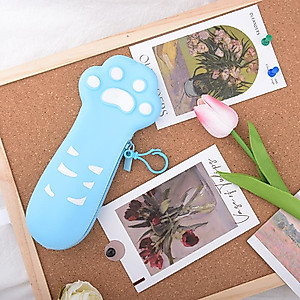 MXXGMYJ Silicone Pencil Case for Women Cute Cat Pencil Cases Small Paw Print Shaped Pencil Bag for Men Blue Pencil Pouch Aesthetic Portable Pencil Holder Pouch Kawaii Pen Bag for Daughter Son