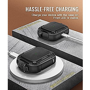 MOBOSI Compatible with AirPods 3 Generation Charging Case (2021), Secure Lock Clip Full Body Rugged Hard Shell Protective Cover with Keychain, Black