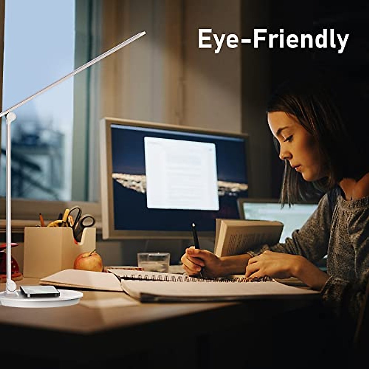 Vansuny LED Desk Lamp with Wireless Charger USB Charging Port Touch Control Dimmable Office Lamp 1h Timer 5 Color Modes 6 Brightness Levels Eye-Caring Table Lamp for Home Office Bedroom White