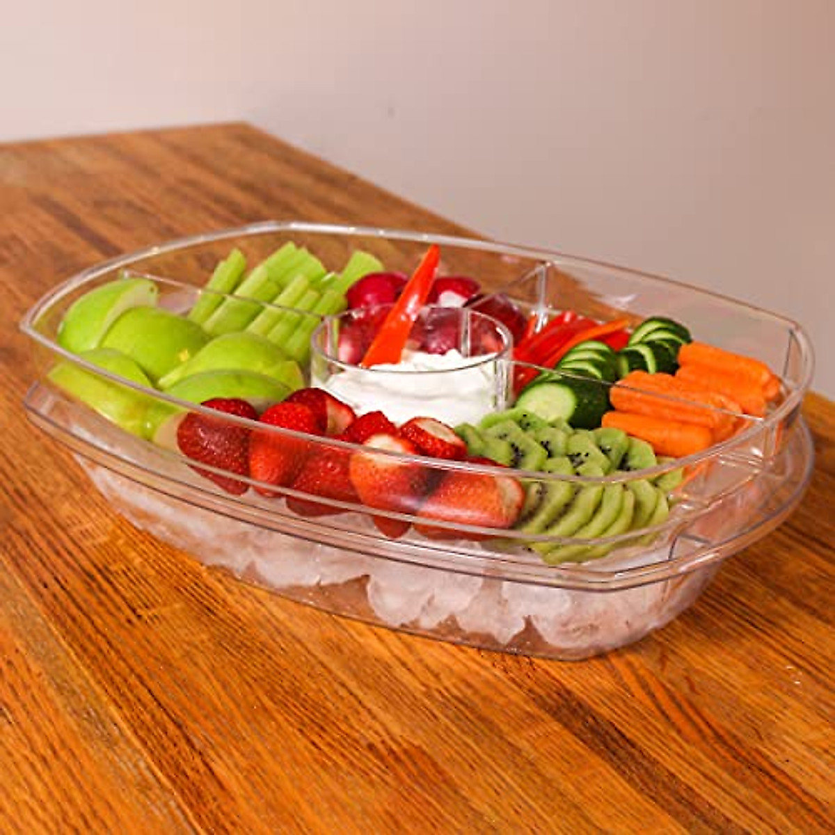 7Penn Acrylic Appetizer Serving Tray - 4 Compartment Transparent Chilled Serving Platter with Flip-Over Ice Tray Lid