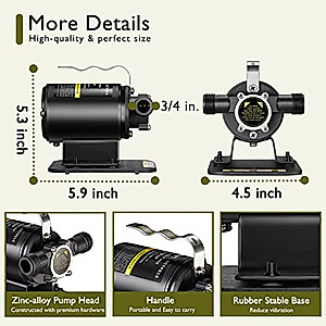 Limodot 12v Water Pump, 12 Volt Water Transfer Pump, Self Priming Battery Powered Pump, Portable DC Electric Pump With Suction Kit, ON/OFF Switch,1/8'' Low Suction, For RV, Rain Barrel, Pool, Garden