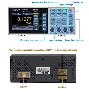 OWON XDM1041 Mini Desktop Digital Multimeter, 3.7in LCD Mini Digital Multimeter True RMS Temperature Tester Meter