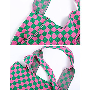 Knit Shoulder Bag for Women Extra Large Plaid Hobo Bag Chic Checkboard Satchel Tote Bag for Work School 2022, Black/Navy