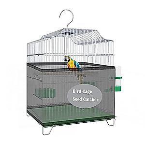 LWFCOEE Bird Cage Seed Catcher, Birdcage Skirt Guard, Adjustable Soft Nylon Mesh Bird Cage Netting Cover for Round Square Medium Bird Cages Circumference 40-60 Inch, Black