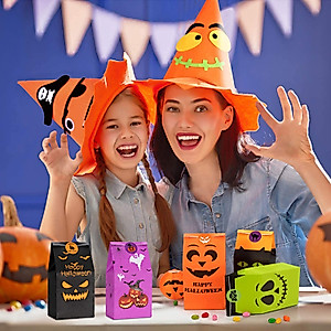 Halloween Treats Bags Party Favors 80 Pcs Kids Halloween Candy Bags for Trick or Treating + 84 Pcs Halloween Stickers, Mini Paper Gift Bags for Treats Snacks, Halloween Goodie Bags Party Supplies