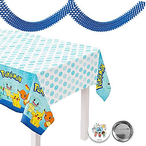 Classic Pokemon Birthday Party Supplies Pack for 16 with Plates, Napkins, Cups, Table Cover, Candles, and Pin
