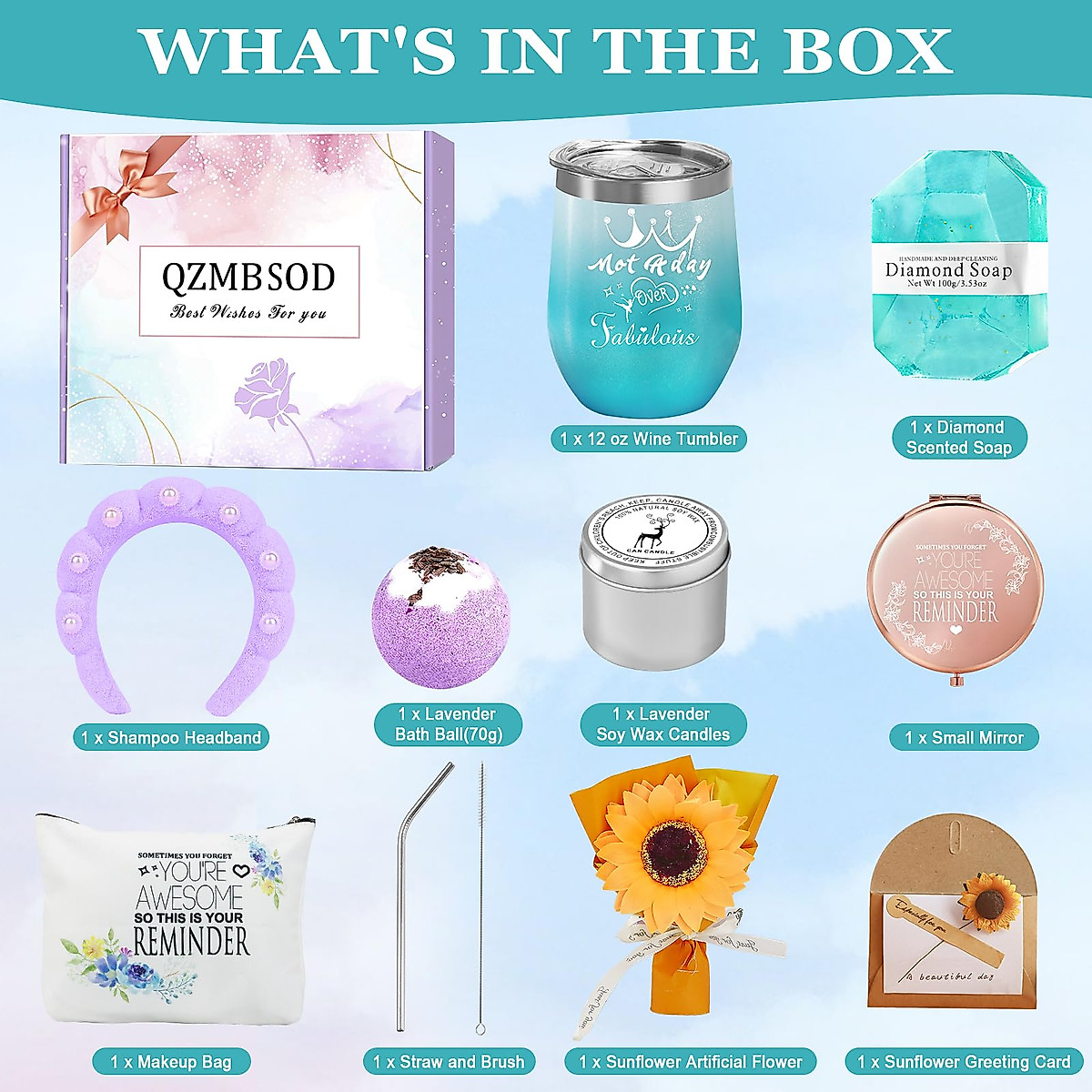 QZMBSOD Gifts for Women, Birthday Gifts for Women Self Care Gift for Women Gift Basket for Women Her,Friends,Mom,Wife Lavender Gift Unique Gift Ideas for Women (10pack Scented Set)