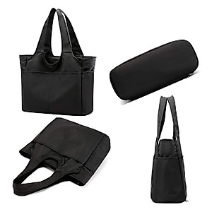 Wxnow Nylon Travel Tote Beach Bag with Zipper for Women Large Shoulder Bag Purse Bags Teacher or Nurse Purple