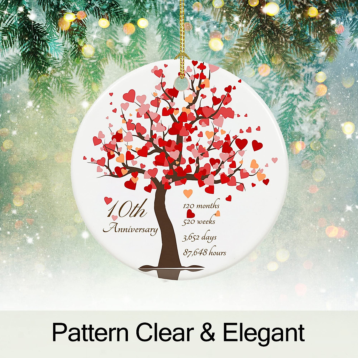 10th Anniversary Ornament, Gifts for 10th Wedding Anniversary, 10 Year Anniversary Valentines Gifts for Couples,Her,Him, 2.9" Ceramic 10 Year Anniversary Christmas Ornaments 2024