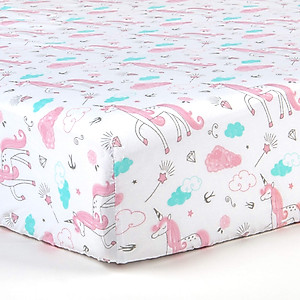 Tadpoles 2-Piece Unicorn Crib Sheets | Collection of 2 Fitted Crib Sheets | Made of 100% Brushed Microfiber Polyester | Soft, Smooth, Breathable & Durable | Ideal for Babies | White & Pink