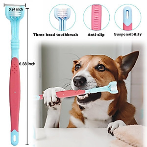 Dog & Cat Toothbrush Kit, 360º Pet Toothbrush, Food Grade Silicone Dog Finger Toothbrush, Dual Head Bristles Tooth Brush, Triple Head Dog Toothbrushes, Cleaning Brushes for Dog Cat Oral Dental