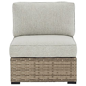 Signature Design by Ashley Outdoor Calworth Resin Wicker Patio Armless Chair, 2 Count, Beige