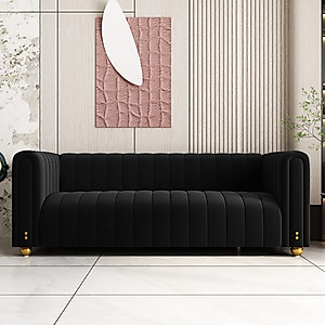 ANTTYBALE 81" W Tufted Velvet Couch,Modern Velvet Sofa with Round Handrails and Metal Ball Legs for Living Room,Office,Apartmen