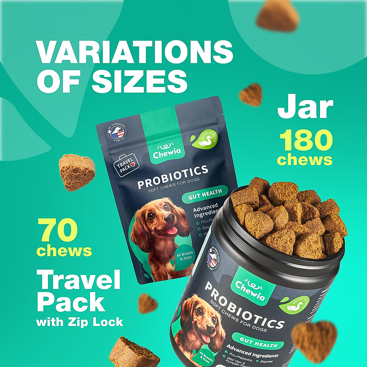 Probiotics for Dogs - Support Gut Health, Immunity, Yeast Balance, Itchy Skin, Allergies - Dog Probiotics and Digestive Enzymes - Coprophagia Deterrent for Dogs - 180 Probiotic Chews for Dogs