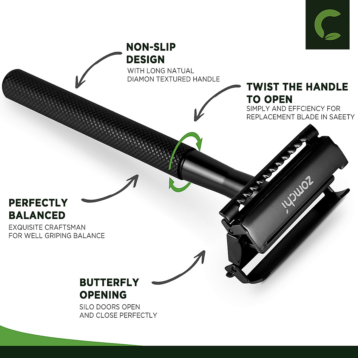 Butterfly Open Razors for Men or Women, Safety Razor with 5 Blades, Shaving Razor with a Delicate Box, Fits All Double Edge Razor Blades(Black)…