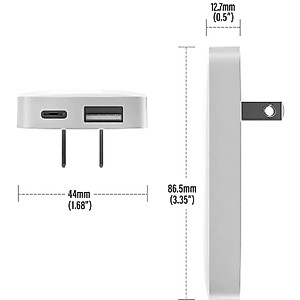 Type C Flat Wall Charger, Galvanox Ultra Slim (Multi-Port Power Adapter) for iPhone 11/12/13 iPhone 14 Pro/Max and Samsung Galaxy Models, 20W Fast Charging Outlet Plug - 3 Pack (Dual USB-C USB-A)