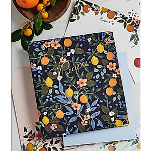 RIFLE PAPER CO. Citrus Grove Recipe Binder - 16 Tabbed Dividers, 10 Clear Recipe Card Sleeves, 1" Three-Ring Style, 11.5"L x 9.75"W, Double-Sided Pocket Folder and Adhesive Labels, Reinforced Corners