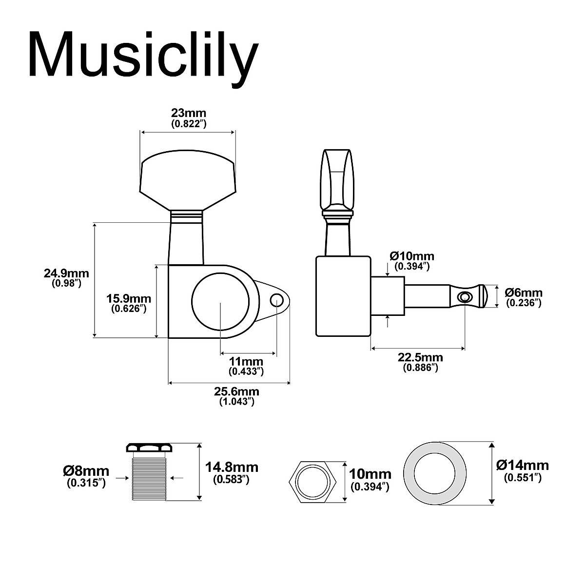 Musiclily Pro 3+3 Epi Style Sealed Guitar Tuning Pegs Keys Machine Heads Tuners Set for Les Paul Style Electric Guitar, Big Button Chrome